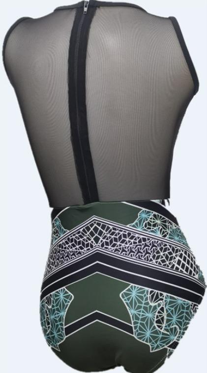 Printed One Piece Swimsuit Mesh Monokini Women Swimwear Push Up Korean ...