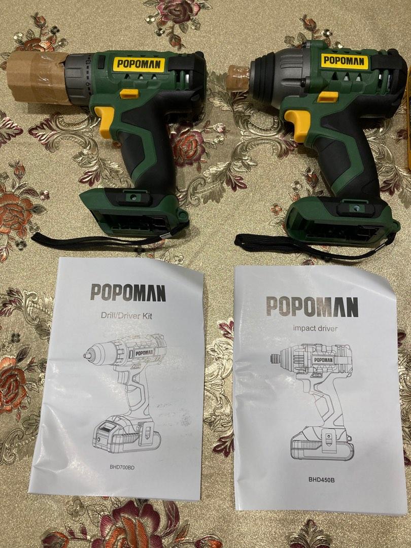 Screw-in Drill Kit POPOMAN 45nm Cordless Drill 180 Nm Electric Screwdriver, 2 x 2.0 Ah Batteries ...