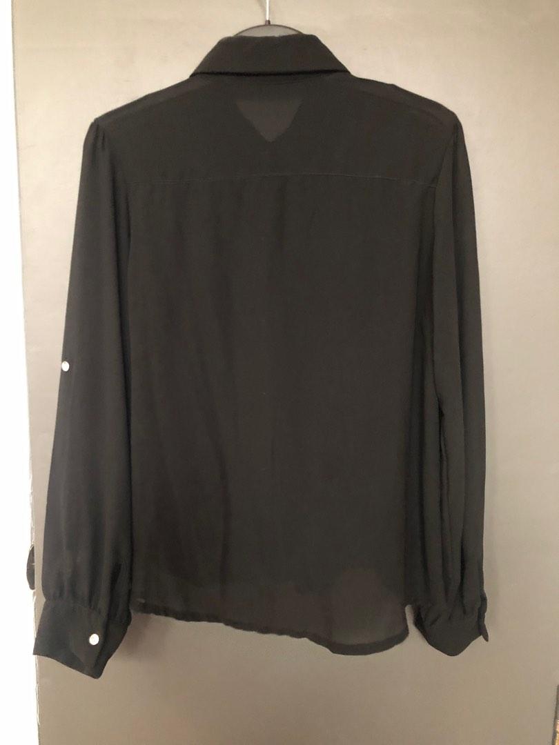 Sheer/ See through Black buttondown polo, Women's Fashion, Tops ...