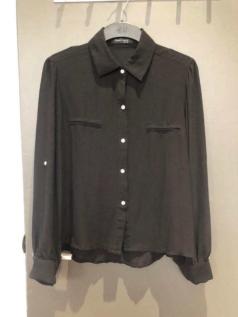 Sheer/ See through Black buttondown polo, Women's Fashion, Tops ...
