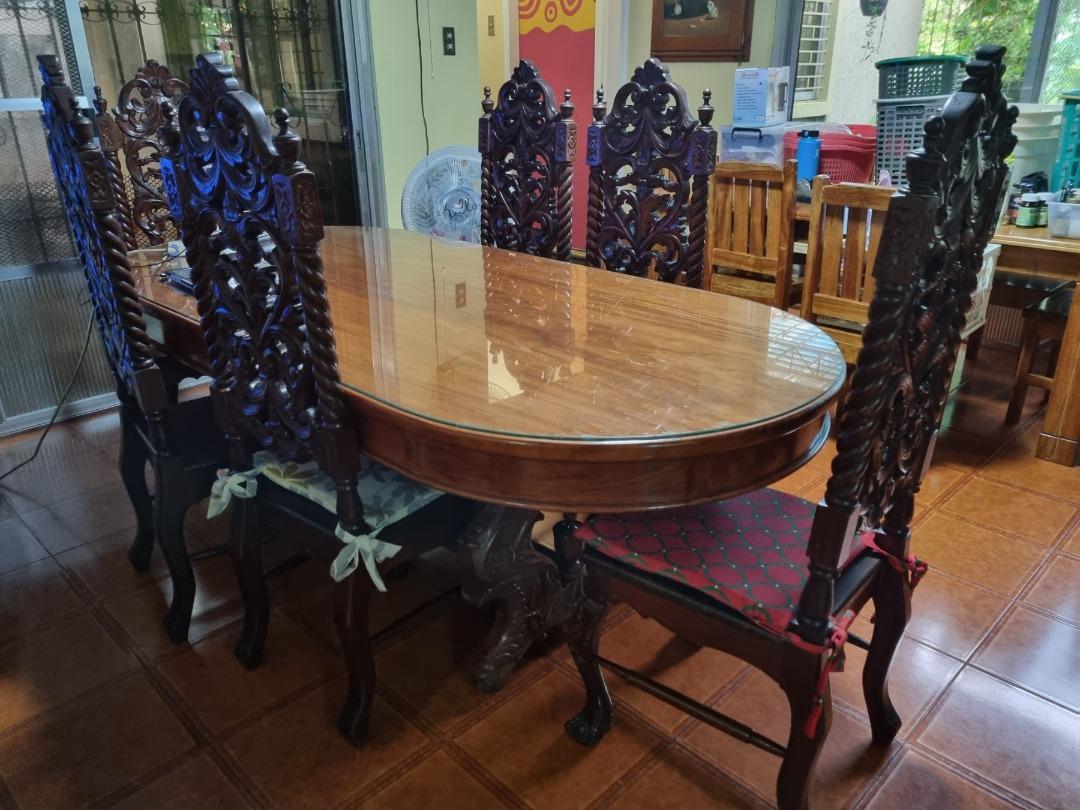 Solid genuine narra dining table and 6 chairs set, Furniture & Home ...