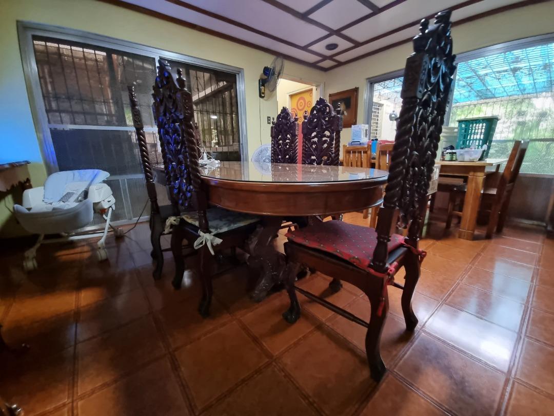 Solid genuine narra dining table and 6 chairs set, Furniture & Home ...