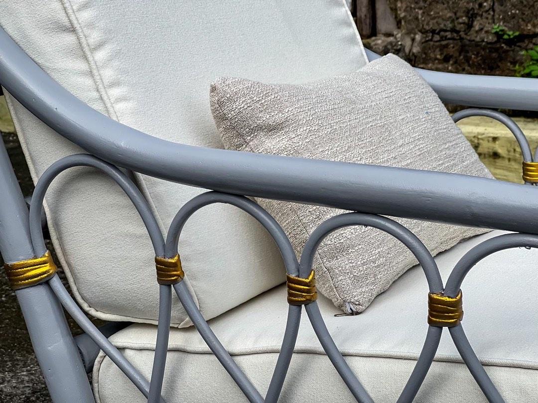 UPCYCLED Rattan Sofa Set in Dove Gray and Gold, Furniture & Home Living ...