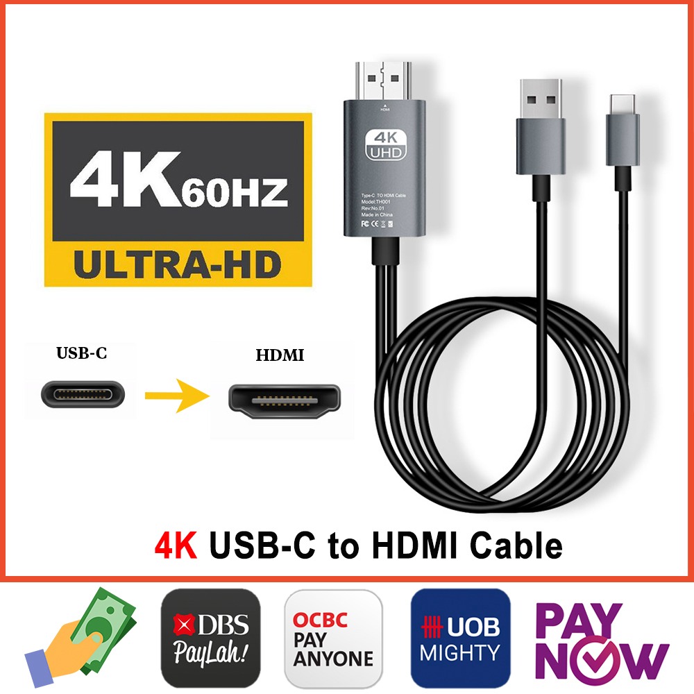 USB C to HDMI Cable 4K 60Hz, USB Type C Thunderbolt 3 HDMI Adapter Compatible for iPad Mini 6 ...