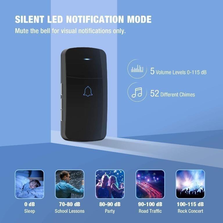 X6018 Black Wireless Doorbell Kit, NOVETE Door Bell Operating at Over ...