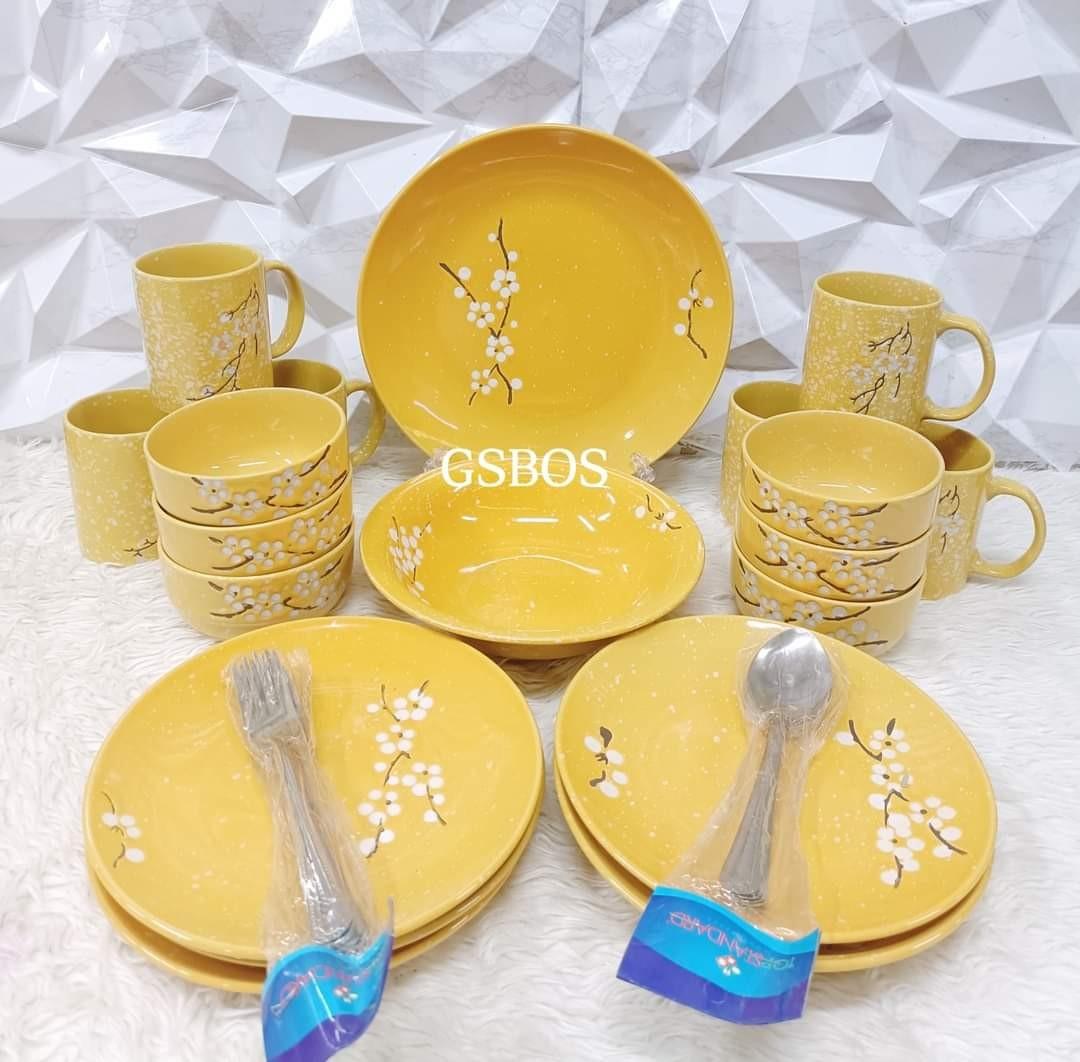 Yellow sakura plate set Babasagin, Furniture & Home Living, Kitchenware ...