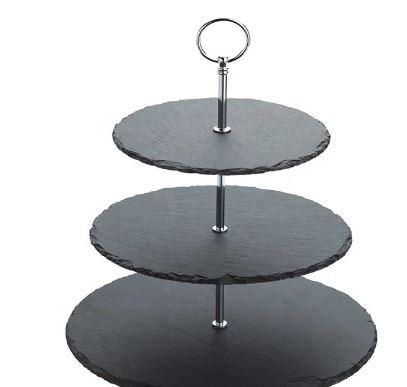 3-Tier Square Cake Stand Slate Food Display Stand, Tiered Serving Tray ...