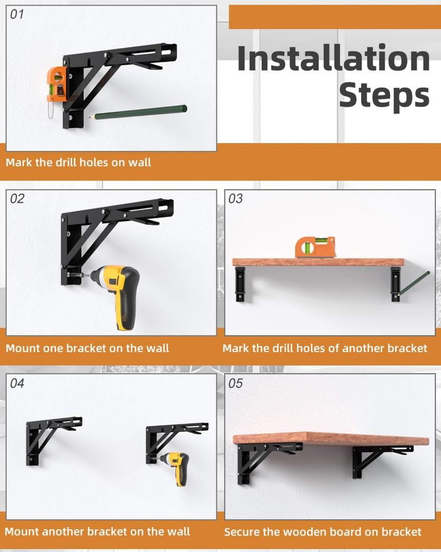 4 pc Folding Shelf Bracket 16 Inch, Stainless Steel Collapsible Bracket ...