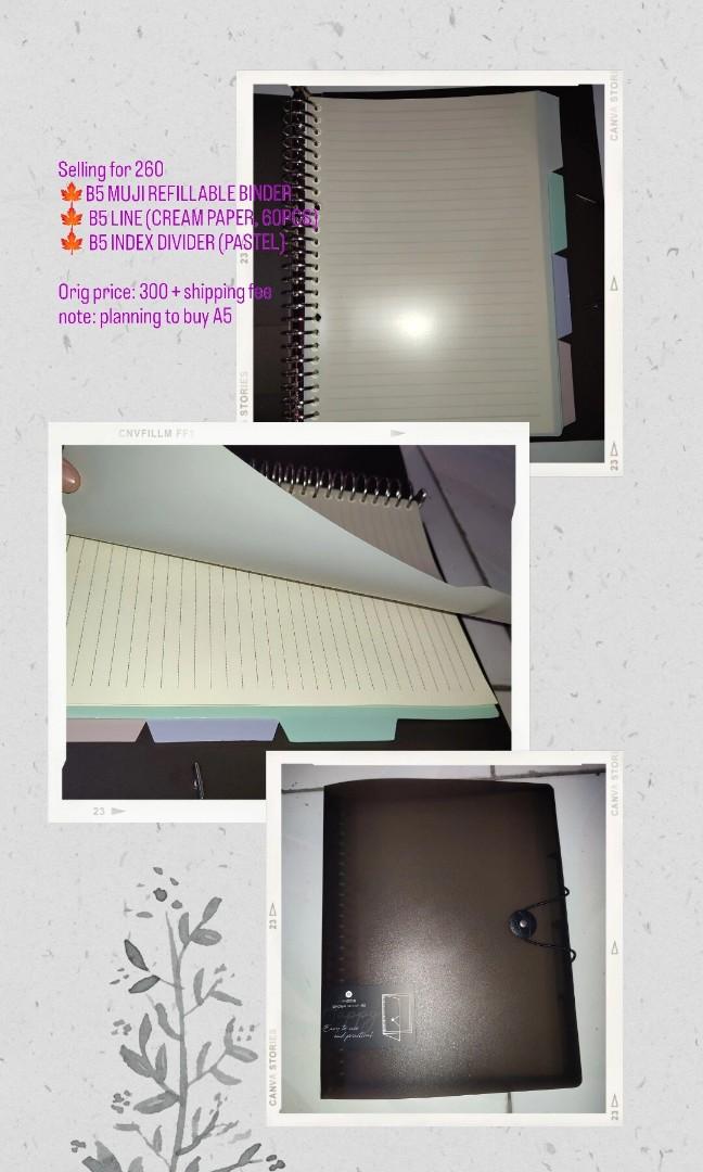 B5 Package Set of Muji Refillable Binder, Paper, Divider, Hobbies & Toys, Stationary & Craft ...