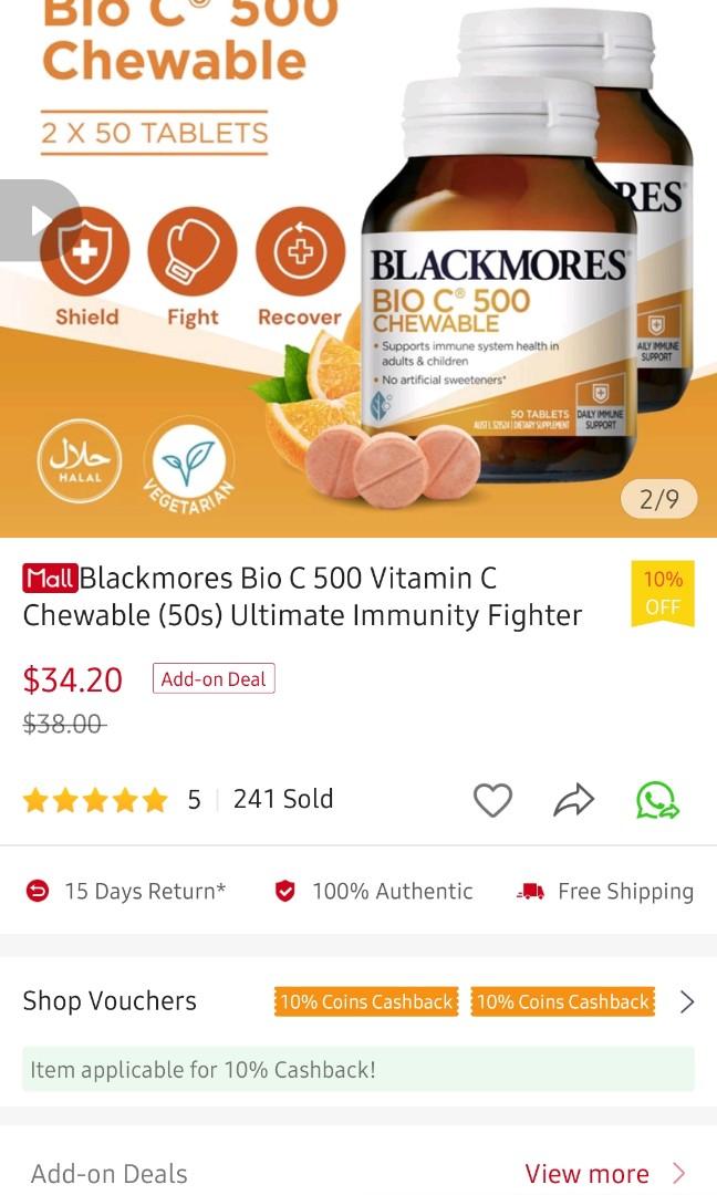 Blackmore bio c 500 chewable 50 tablets, Health & Nutrition, Health ...