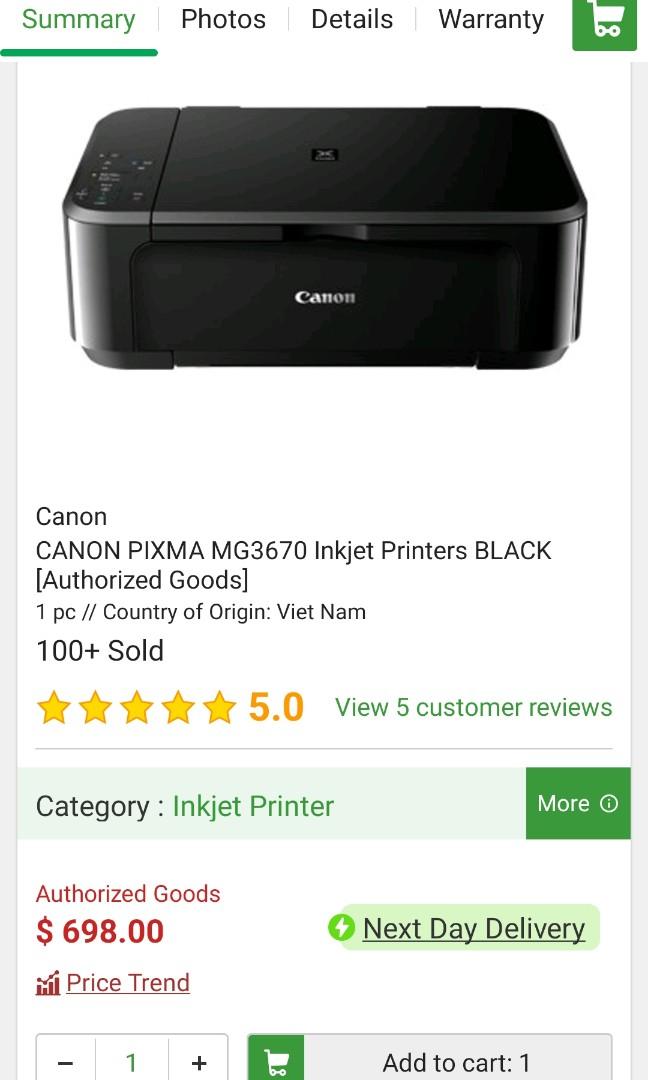 Canon PIXMA mg3670, 電腦＆科技, 打印機及影印機 - Carousell
