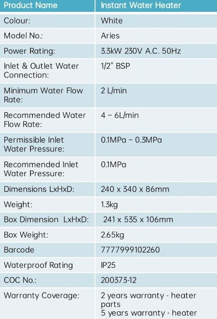 Champs Aries Instant Water Heater, TV & Home Appliances, Water Heater ...