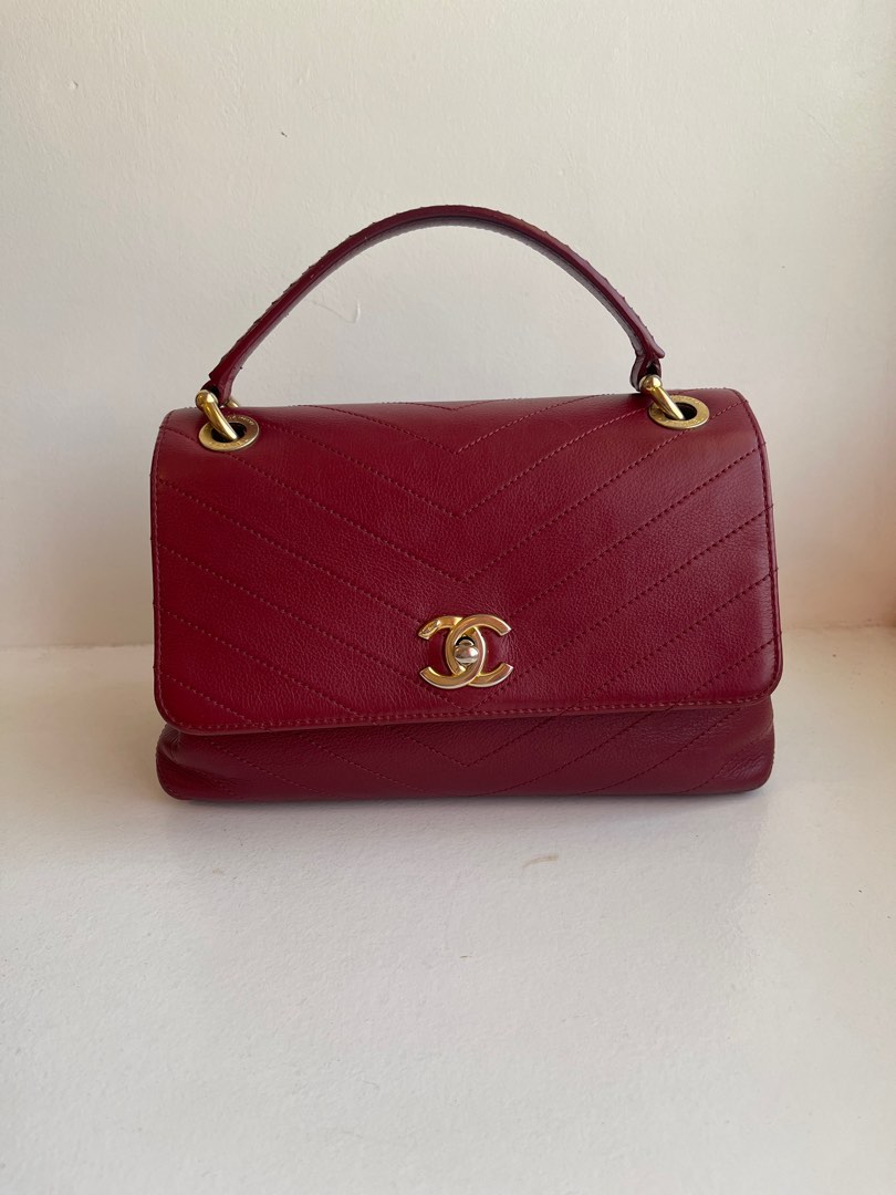 Chanel Chevron Python Top Handle, Luxury, Bags & Wallets on Carousell
