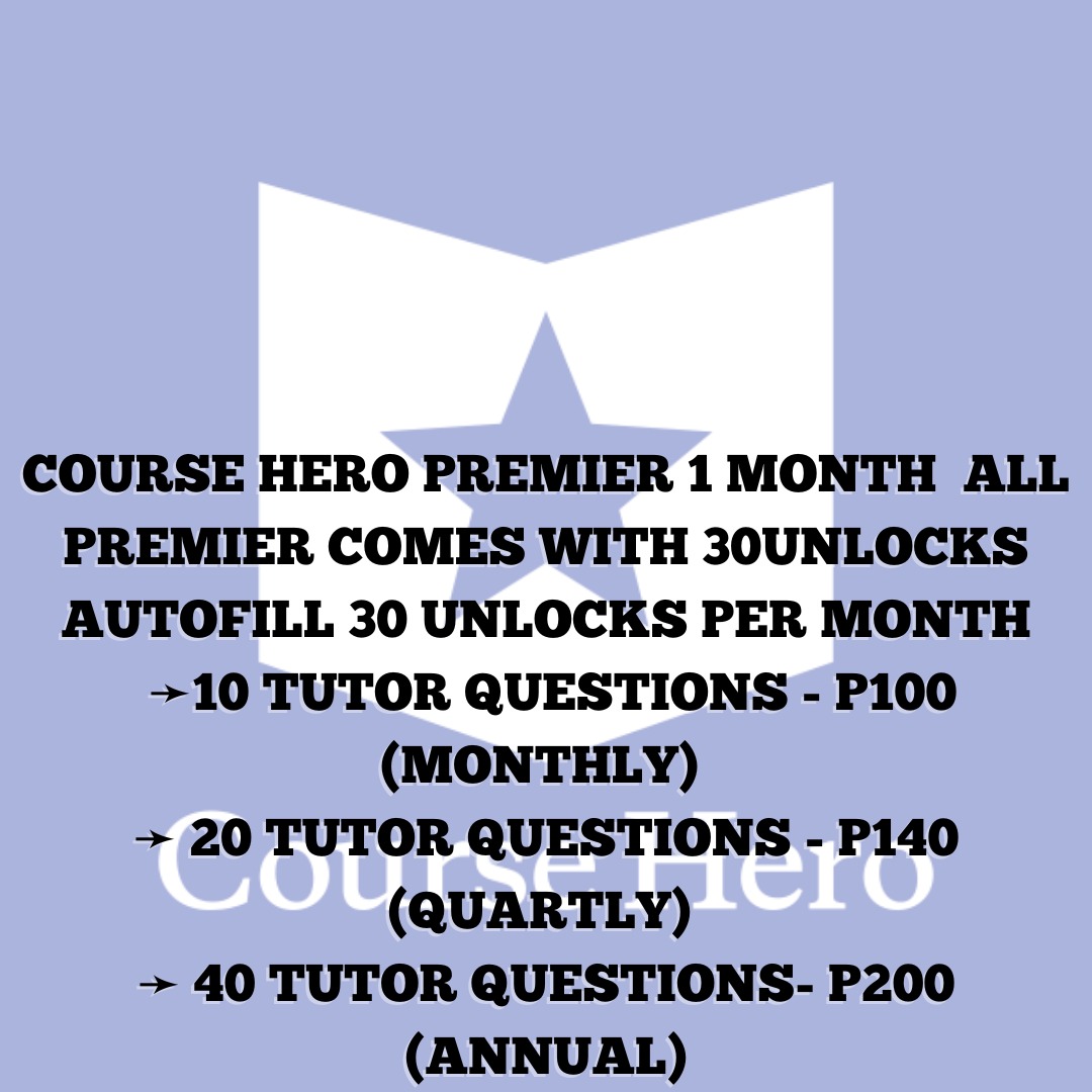 Course Hero Premier| 1 month| 1 year| Unlocks| Tutor questions ...