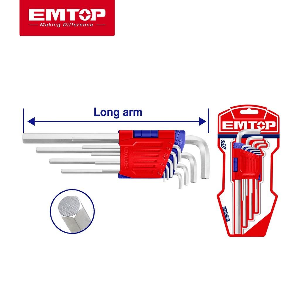 EMTOP 9pcs Portable Long arm Hex Key L Type Wrench Set Hexagon Spanner ...