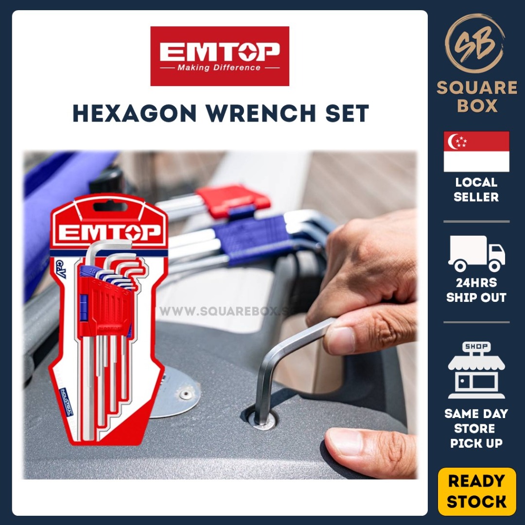 EMTOP 9pcs Portable Long arm Hex Key L Type Wrench Set Hexagon Spanner ...