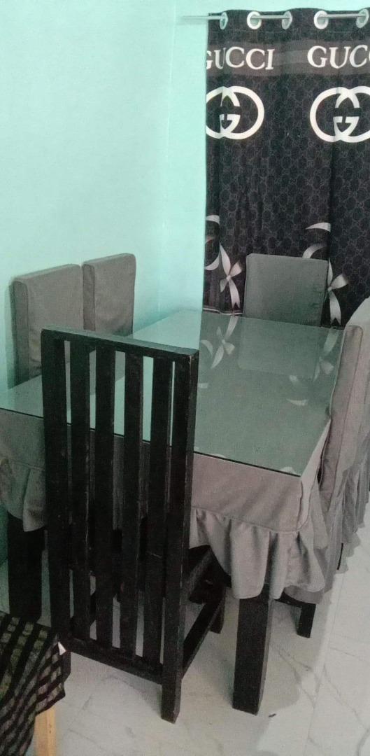 Gmelina wood dining table with chair and cover, Furniture & Home Living ...