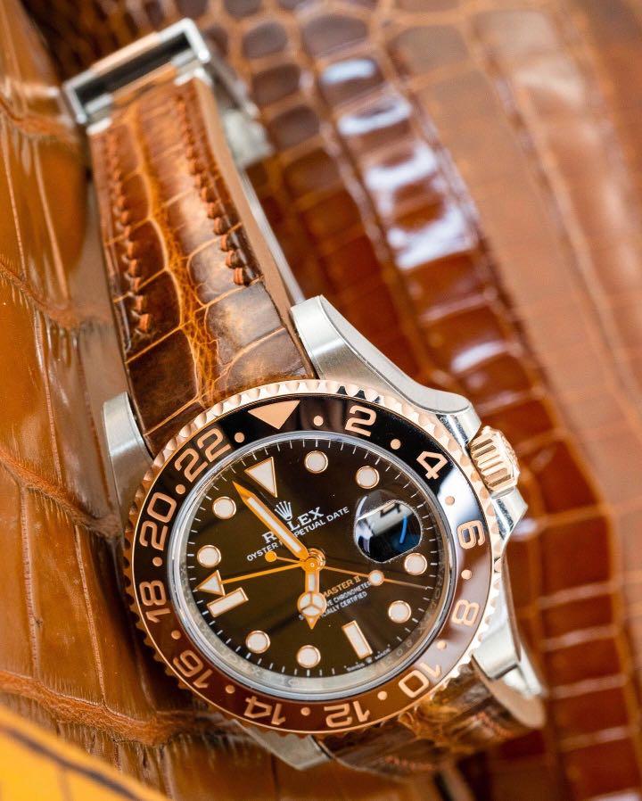 Handmade Handstitched Watch Strap In Brown Himalayan Crocodile Leather ...