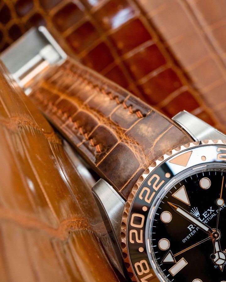 Handmade Handstitched Watch Strap In Brown Himalayan Crocodile Leather ...