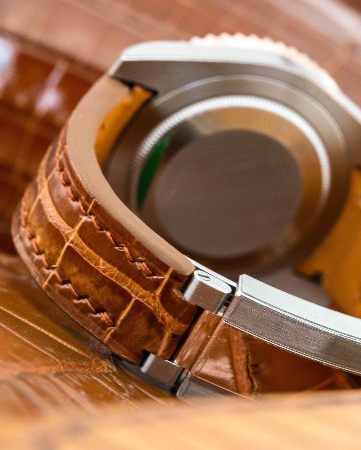 Handmade Handstitched Watch Strap In Brown Himalayan Crocodile Leather ...