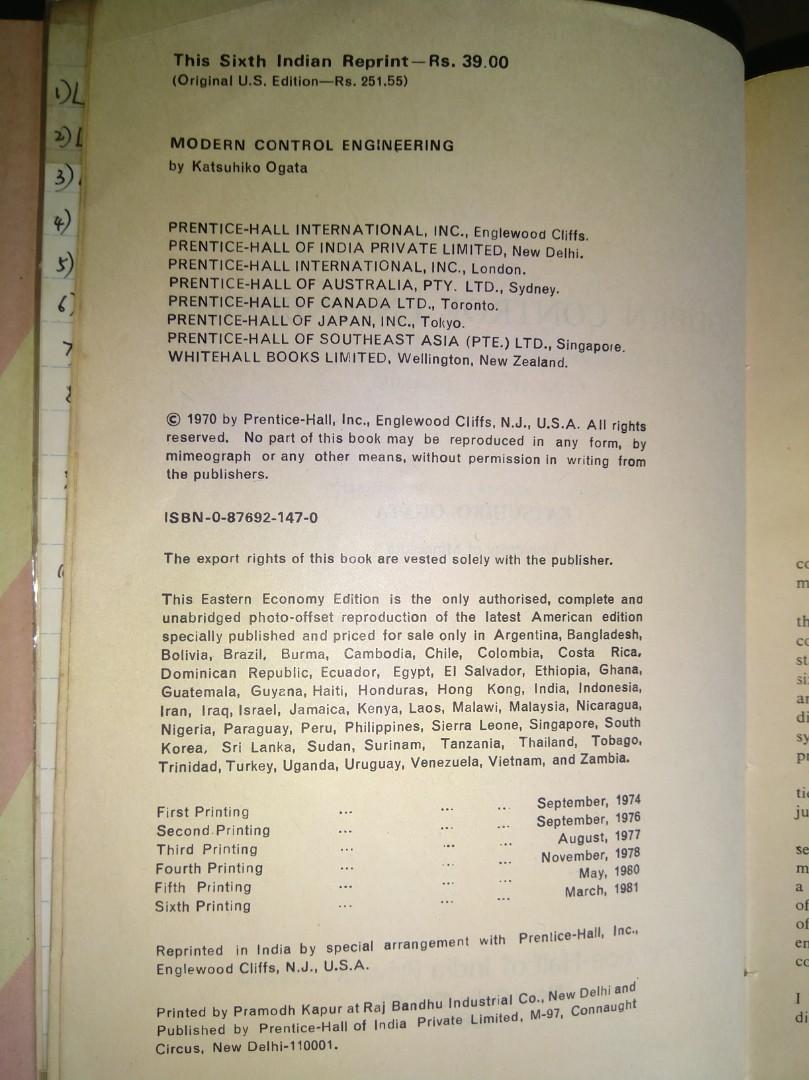 Modern Control Engineering by Katsuhiko Ogata, 興趣及遊戲, 書本 & 文具, 教科書 ...