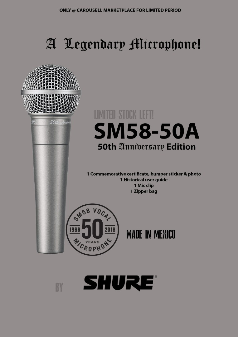 Shure SM58-50A Dynamic Cardioid Handheld Vocal Microphone Anniversary ...