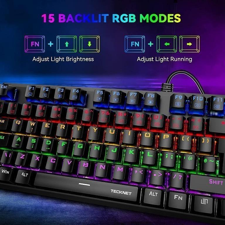 TECKNET Mechanical Keyboard, 88 Keys Full Anti-Ghosting Blue Switch 60% ...