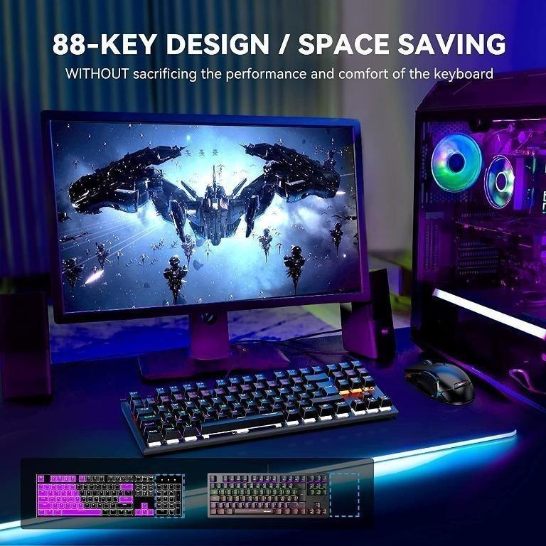 TECKNET Mechanical Keyboard, 88 Keys Full Anti-Ghosting Blue Switch 60% ...
