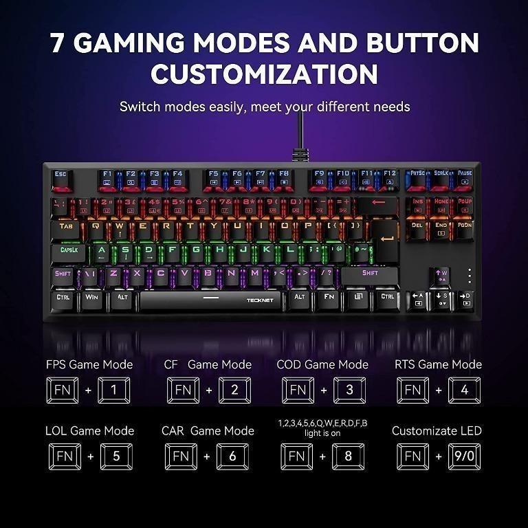 TECKNET Mechanical Keyboard, 88 Keys Full Anti-Ghosting Blue Switch 60% ...