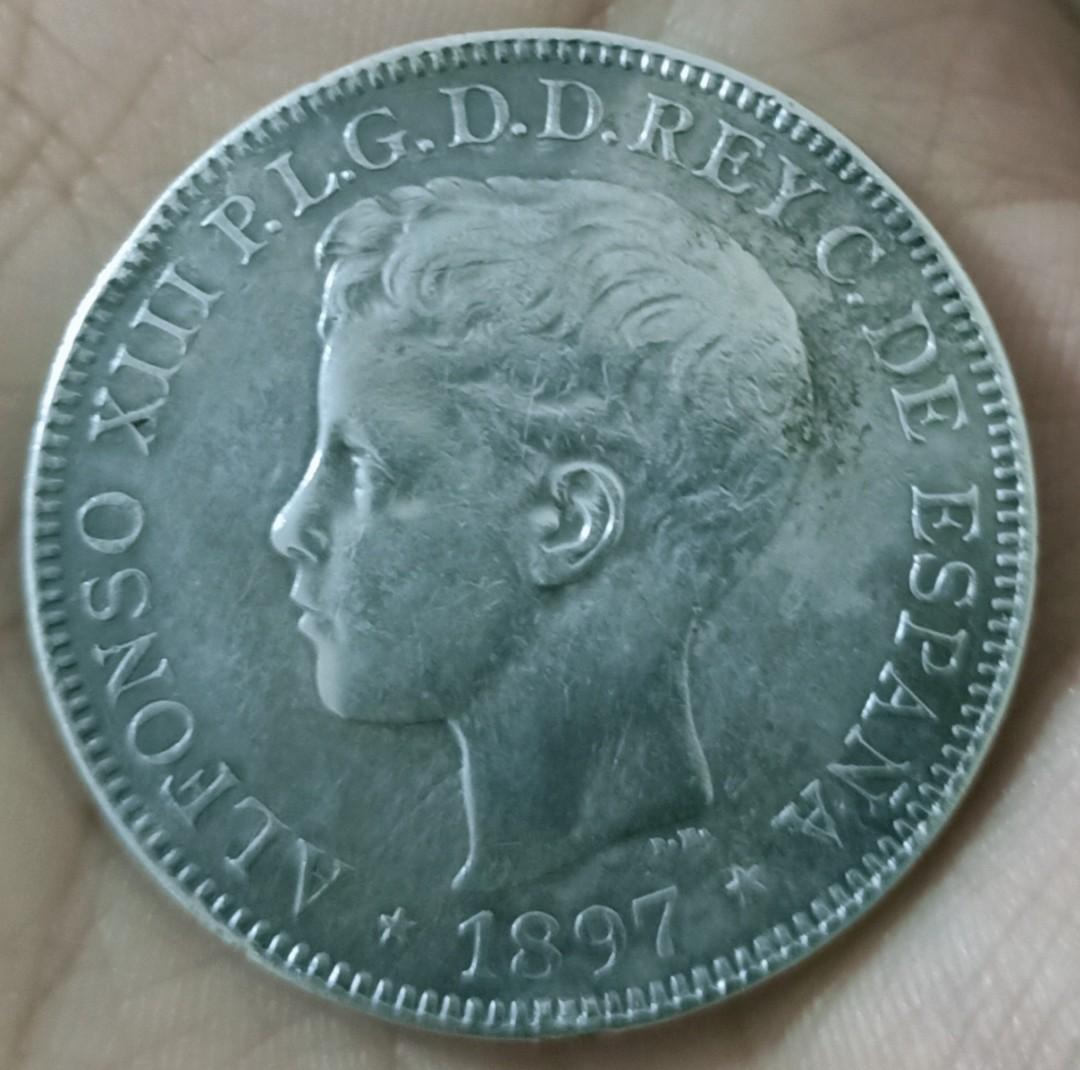 UN Peso 1897 Islas Filipinas, Philippine - Spanish Silver Coin, Hobbies ...