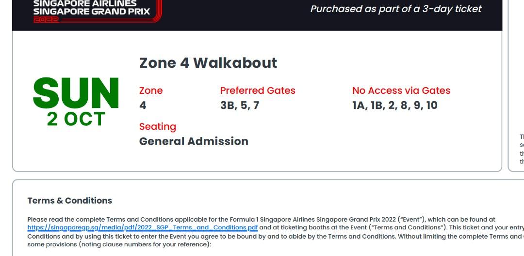 [3-DAY, ZONE 4 Walkabout]: Singapore Formula 1 GP 2022, Tickets ...
