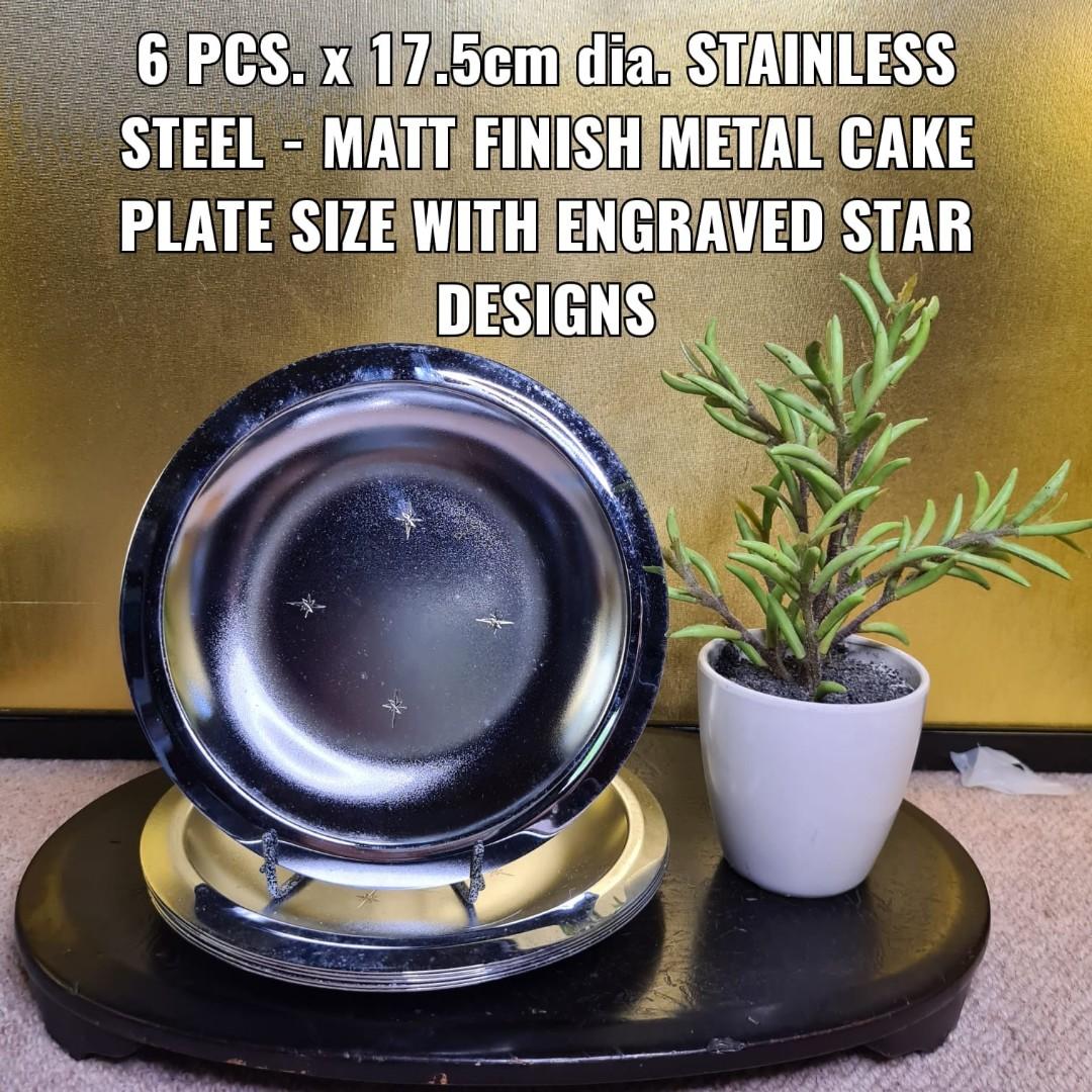 6 PCS. x 17.5cm dia. STAINLESS STEEL - MATT FINISH METAL CAKE PLATE ...