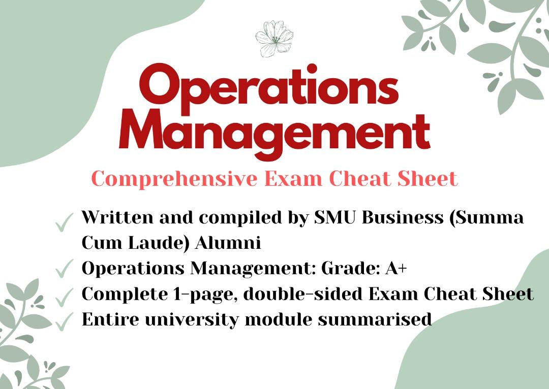 [A+ Grade] Operations Management Comprehensive Exam Cheat Sheet, University, Hobbies & Toys ...