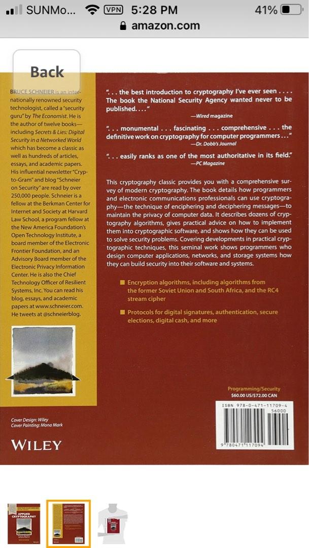 Applied Cryptography Protocols Algorithm And Source Code In C Bruce Schneier 興趣及遊戲 書本 And 文具