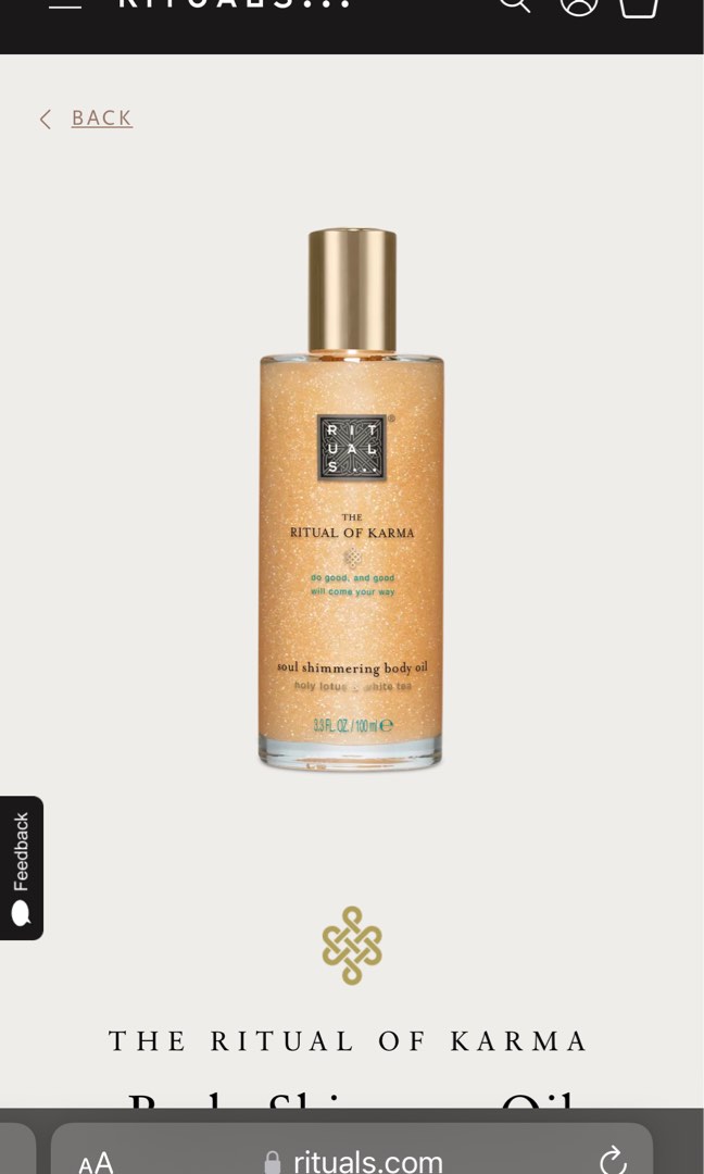 BNIB Rituals of Karma shimmer oil, Beauty & Personal Care, Bath & Body ...