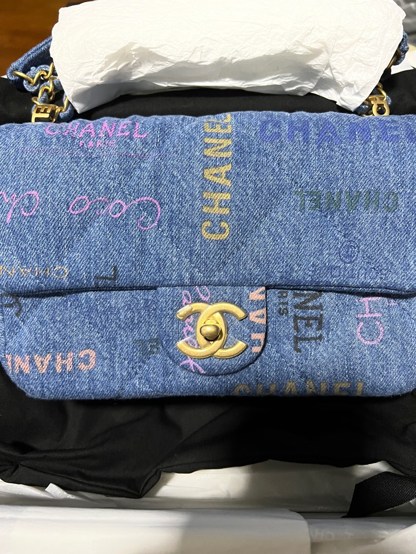 Chanel 22 Denim Script Flap Bag, Women's Fashion, Bags & Wallets, Cross ...