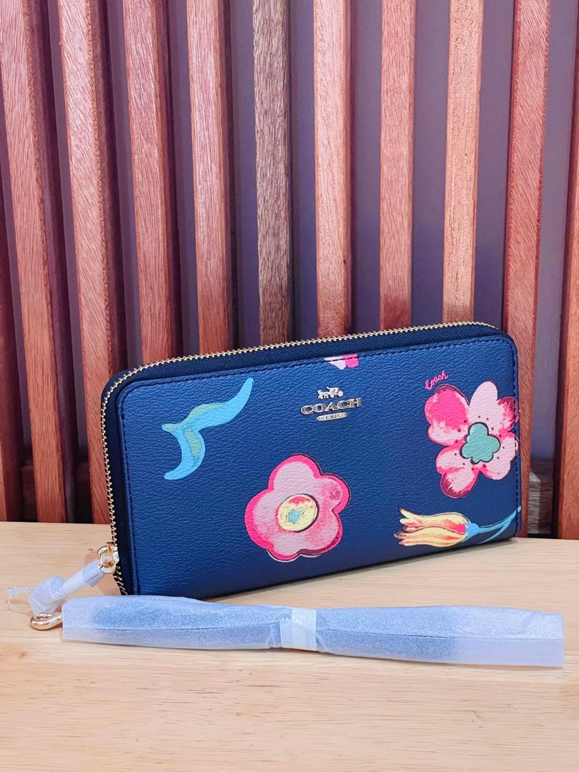 Coach Long Zip Around Wallet with Dreamy Land Floral Print Midnight ...
