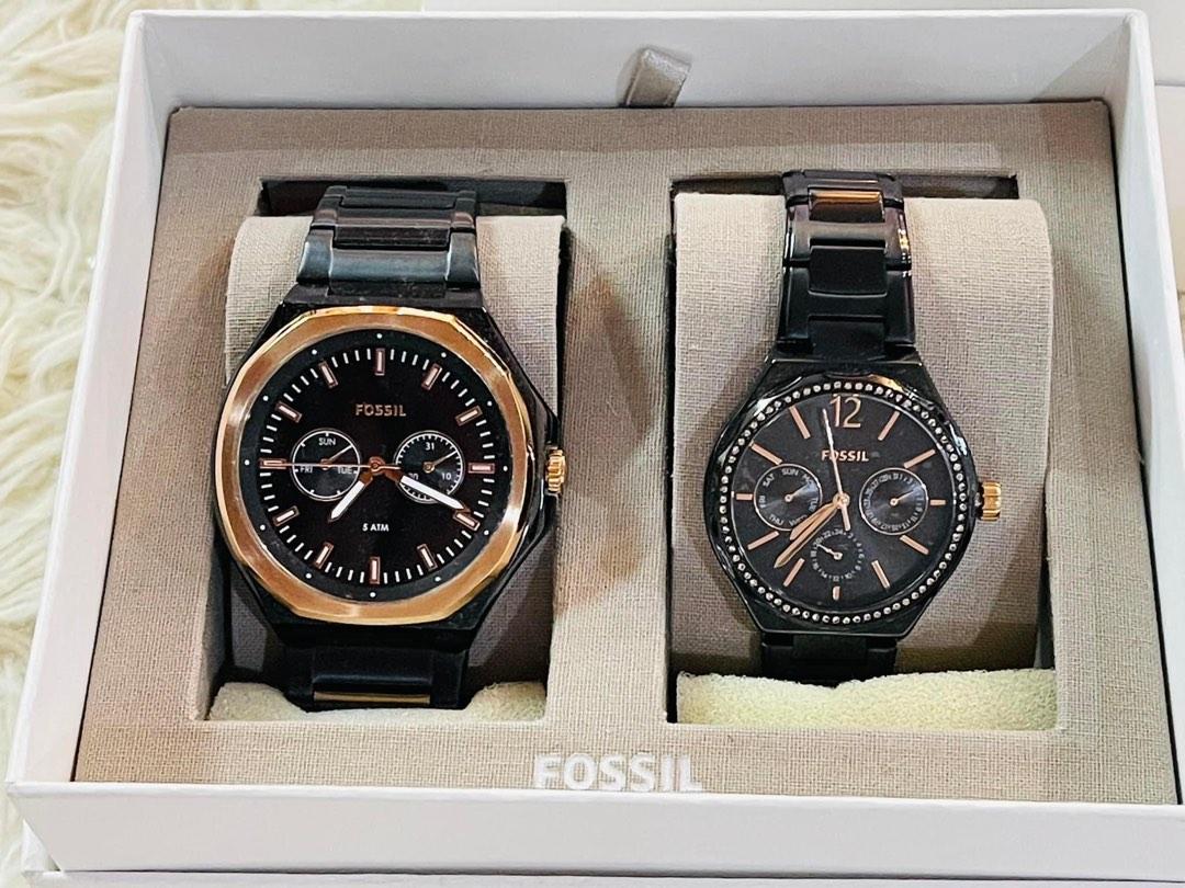 Fossil His and Her Multifunction Black Stainless Steel Watch BQ2645SET ...
