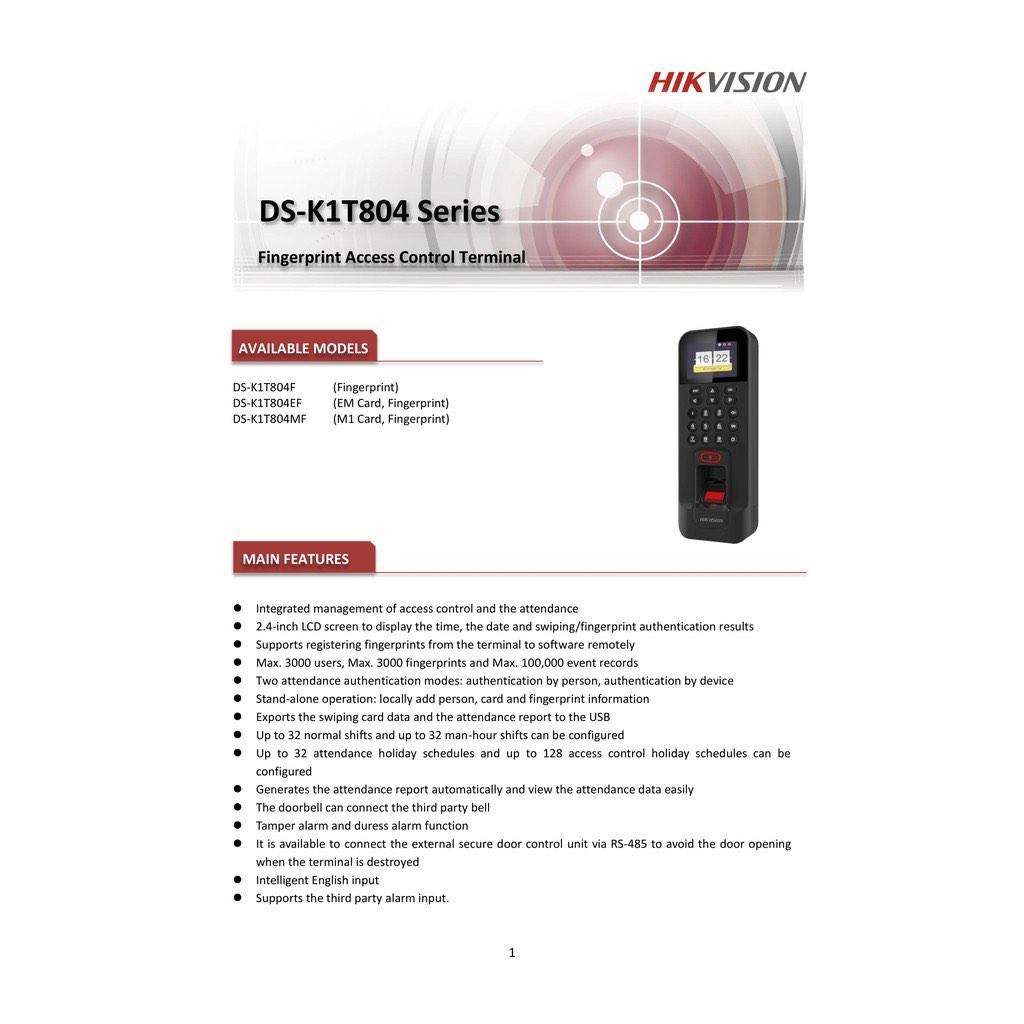 Hikvision DS-K1T804BEF Built-in Card Reader For EM Card Fingerprint ...