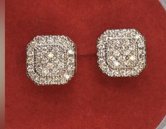 jem: 18k GP Pave Square CZ Stud Earrings, Women's Fashion, Jewelry ...