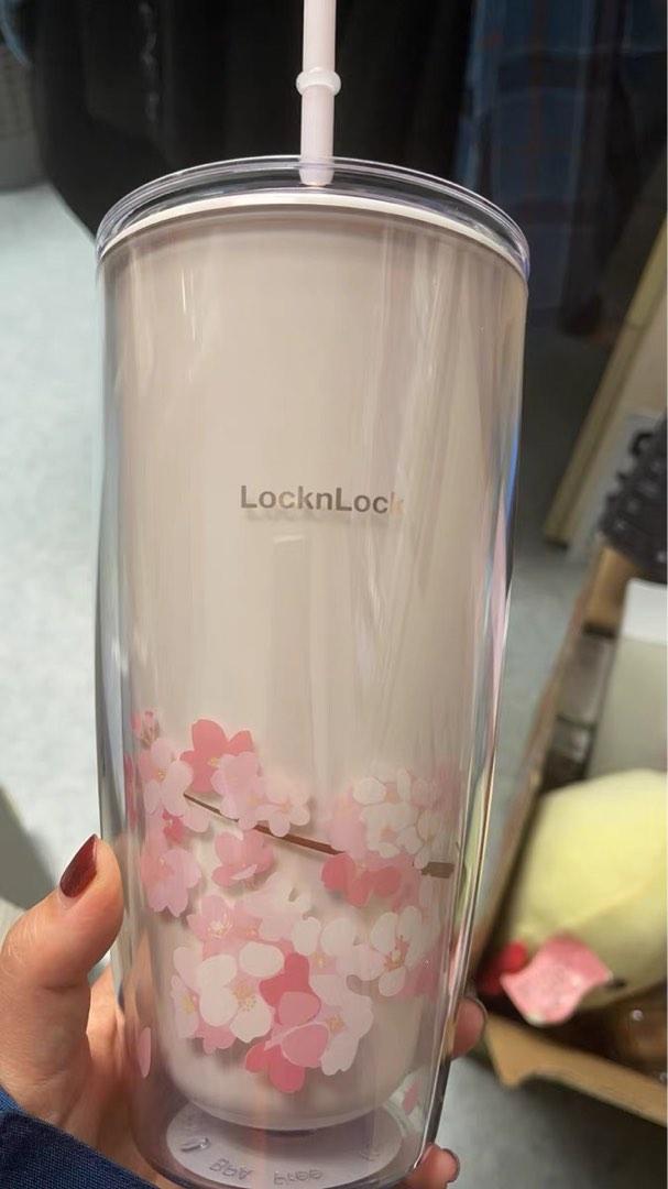 LocknLock Sakura Tumbler with straw: Pink - 750ml, Furniture & Home ...