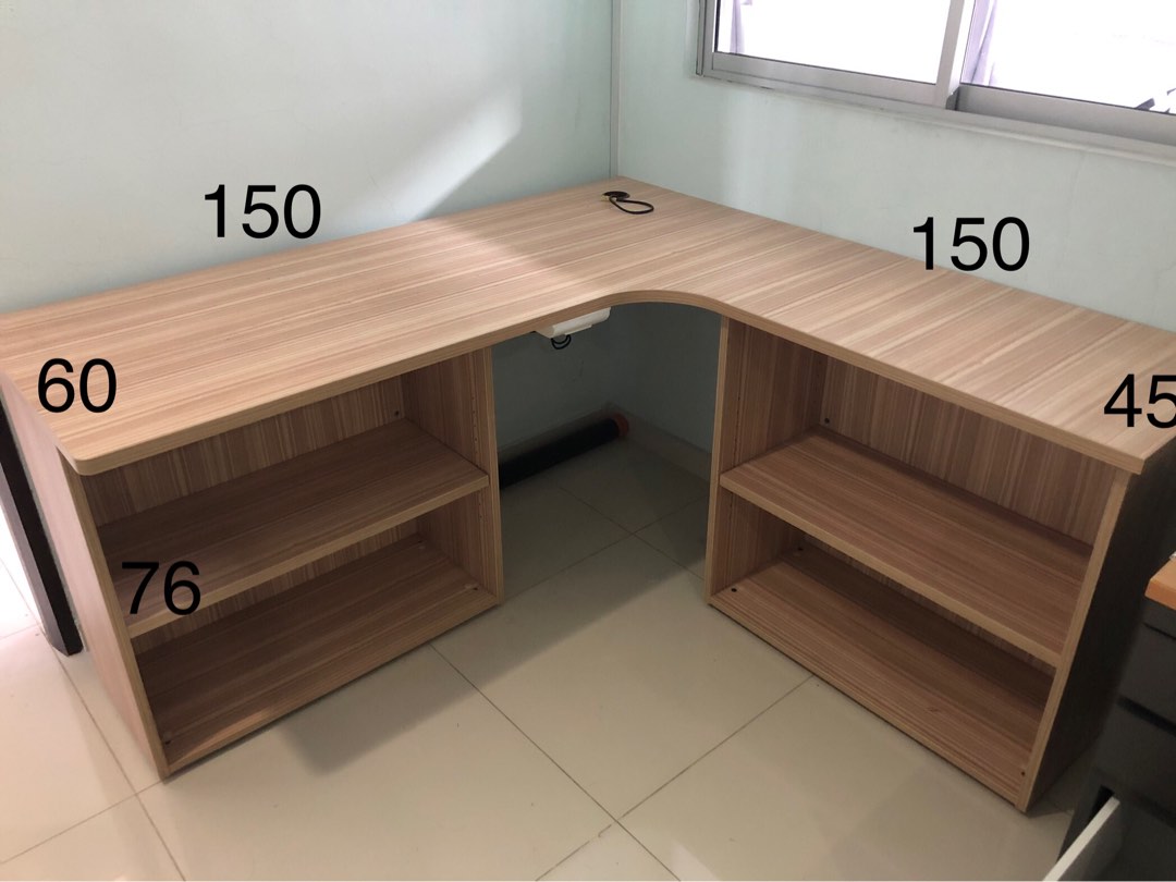L-shaped study table with shelving, Furniture & Home Living, Furniture ...