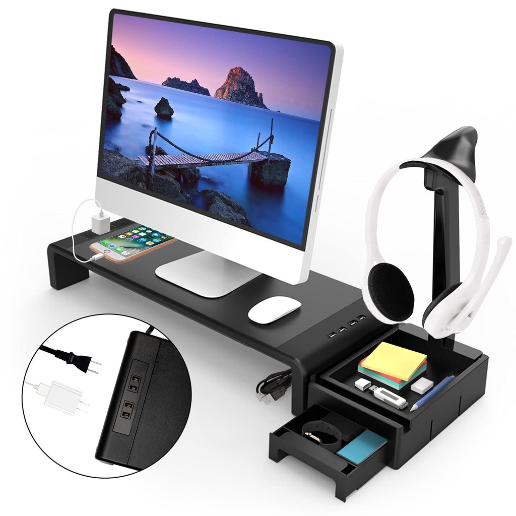 Monitor Stand with 4 USB Ports Adjustable Width Laptop Desktop Stand ...