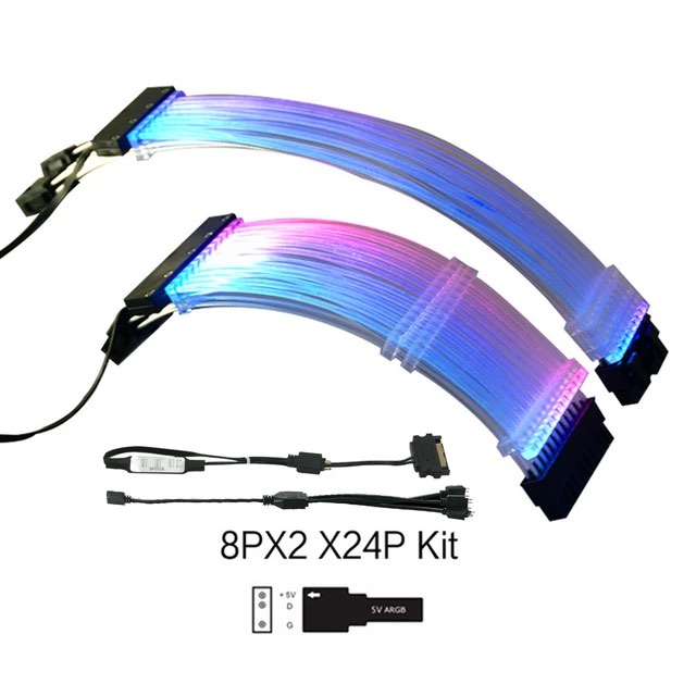 PC Case PSU Extension RGB Cable, ATX 24Pin + PCI-E GPU 8PinX2, Neon ...