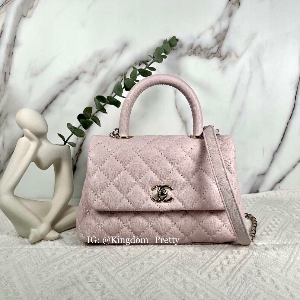 Pre-order Chanel Coco Top Handle Classic Quilted Caviar Flap Small Pink ...