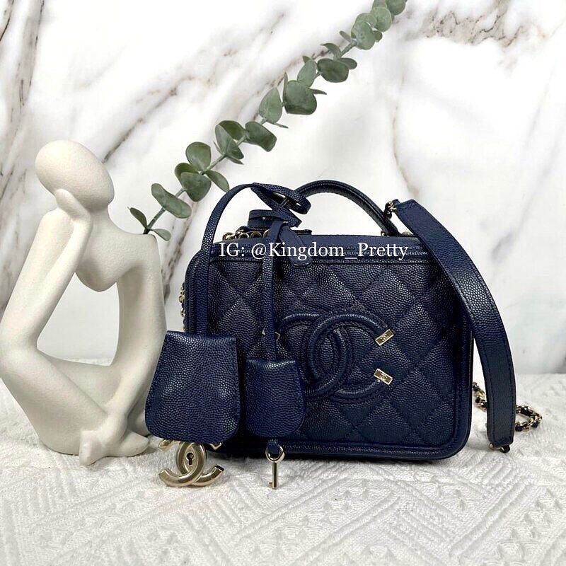 Pre-order Chanel Filigree Vanity Small Caviar Navy Top Handle, Luxury ...