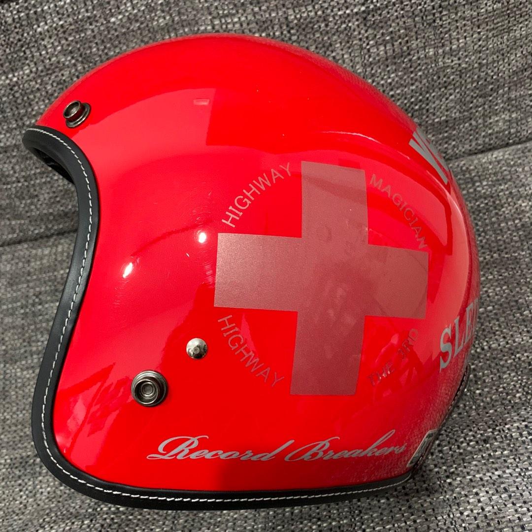 Red helmet open face, Motorcycles, Motorcycle Apparel on Carousell