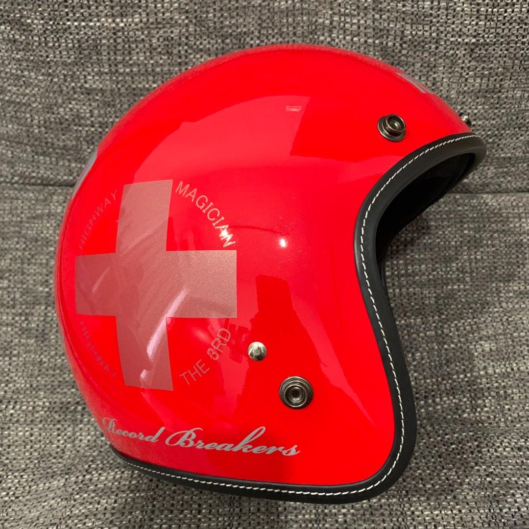 Red helmet open face, Motorcycles, Motorcycle Apparel on Carousell