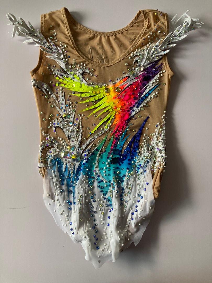 Rhythmic gymnastics leotard (white / multicolored): 115-125cm height ...