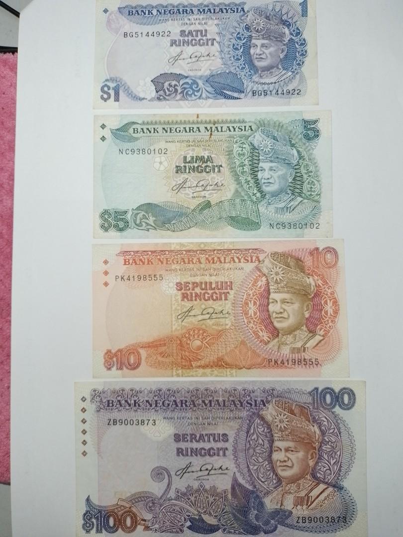 RM1, RM5, RM10, RM100, 5th Series Banknotes, 4 pieces, good condition ...